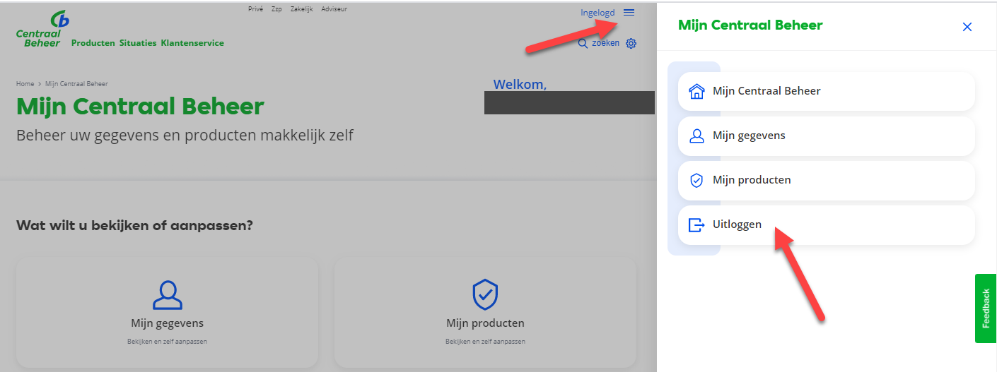 Uitloggen bij Mijn Centraal Beheer - Centraal Beheer